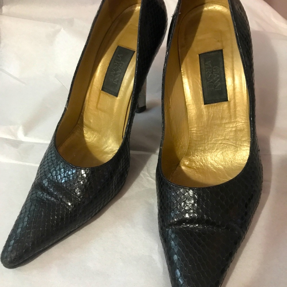 Gianni Versace 1993 Black Snake Skin. And Chrome 4 1/… - Gem